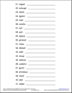 Unscramble the Words: Adjectives – it acts – Abcteach