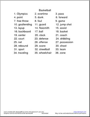 Unscramble the Words: Basketball Vocabulary | Abcteach