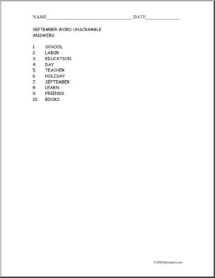 Unscramble the Words: September | Abcteach
