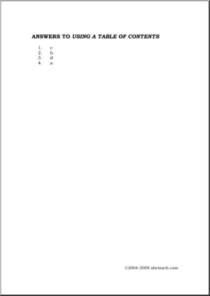 Worksheet: Using a Table of Contents | Abcteach