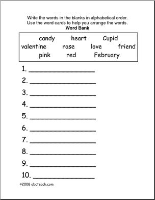 Learning Center: Valentine’s Day – ABC Order – Abcteach