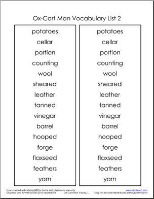 Book: Ox-Cart Man Vocabulary Set 2 (hard) (elementary) | Abcteach