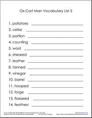 Book: Ox-Cart Man Vocabulary Set 2 (hard) (elementary) | Abcteach