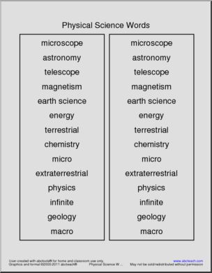 Vocabulary: Physical Science Activity Set (elem/upper elem) | Abcteach