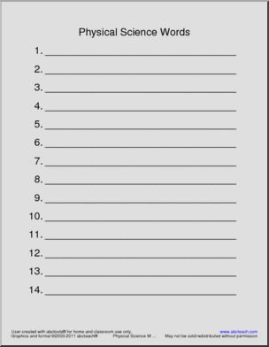 Vocabulary: Physical Science Activity Set (elem/upper elem) | Abcteach