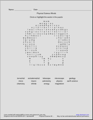 Vocabulary: Physical Science Activity Set (elem/upper elem) | Abcteach