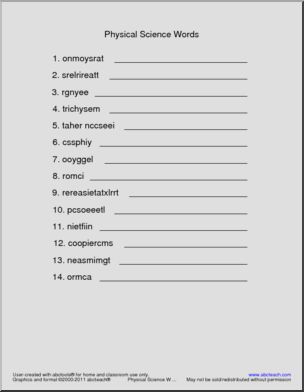 Vocabulary: Physical Science Activity Set (elem/upper elem) | Abcteach