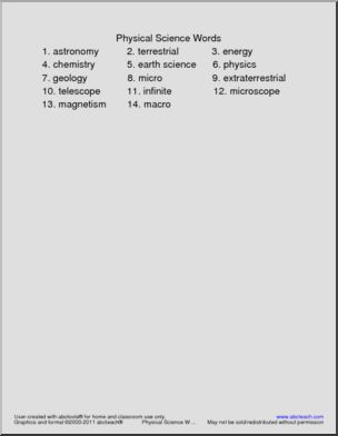 Vocabulary: Physical Science Activity Set (elem/upper elem) | Abcteach