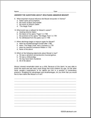 Biography: Wolfgang Amadeus Mozart (upper elem) | Abcteach