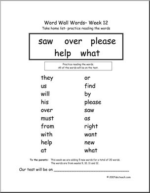 abcteach Early Reader Word Walls: Week 12 (primary) | Abcteach