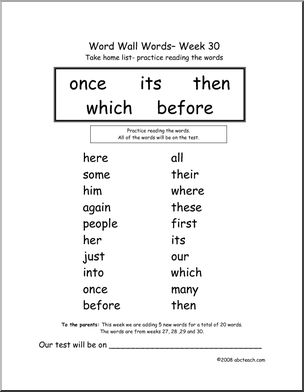 abcteach Early Reader Word Walls: Week 30 (primary) | Abcteach