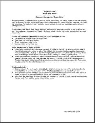 Booklet of ump Words (foldable) (b/w) (primary) Words from Words – Abcteach