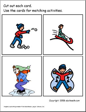 Matching: Winter Activities (preschool/primary) | Abcteach