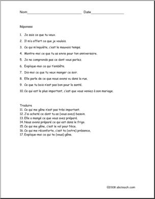 French: ExercicesÃ³ce qui, ce que, ce dont – Abcteach