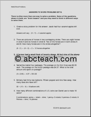 Set B (elem/upper elem) Word Problems