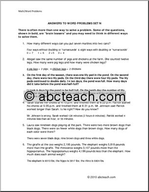 Set N (elem/upper elem) Word Problems