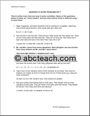 Set T (elem/upper elem) Word Problems