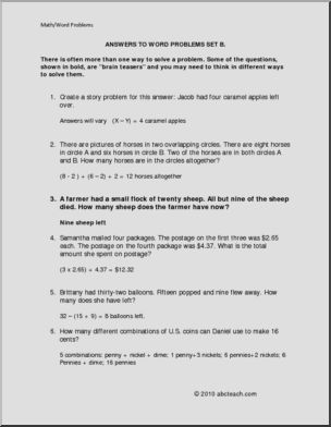 Sets A - U (elem/upper elem) Word Problems