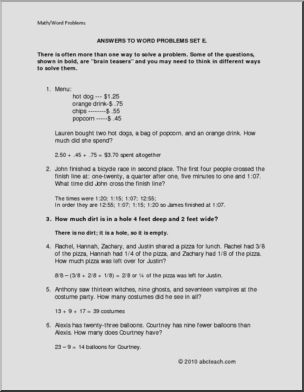 Sets A - U (elem/upper elem) Word Problems