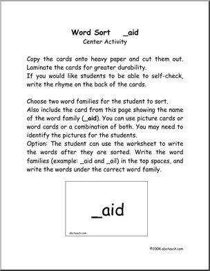 -aid Words' Word Sort Center I abcteach.com