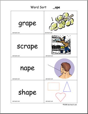 -ape words’ Word Sort Center – Abcteach