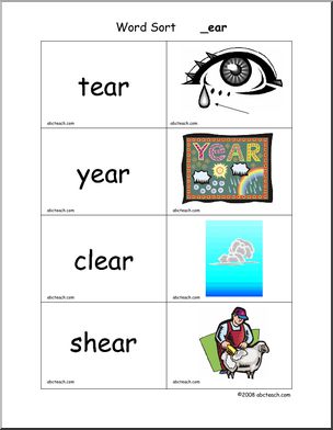 -ear words’ Word Sort Center – Abcteach