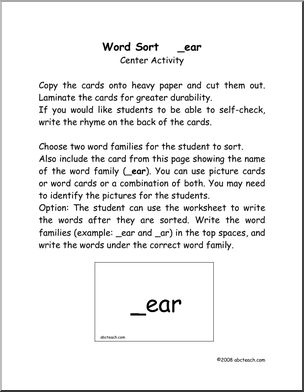 -ear words’ Word Sort Center – Abcteach