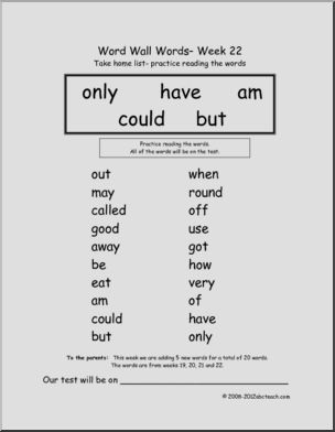 abcteach Early Reader Word Walls: Week 22 (primary) | Abcteach