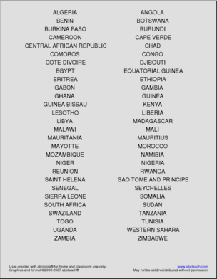 Word Search: African Countries | Abcteach
