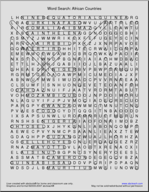 Word Search: African Countries | Abcteach