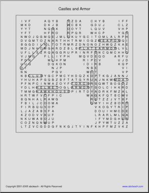 Castles and Armor (elementary) Word Search – Abcteach
