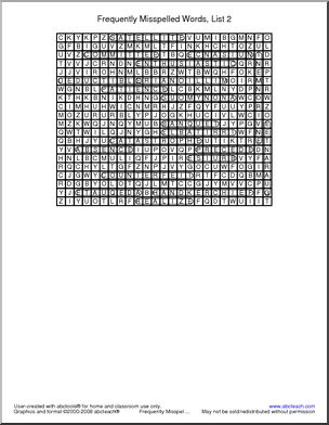 Frequently Misspelled Words (list 2) Word Search I abcteach.com