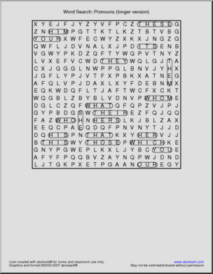 Pronouns (upper elem) Word Search – Abcteach