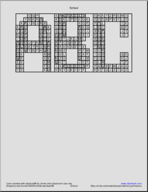 School-Themed Games - Word Search - School Subjects - Primary Word Games