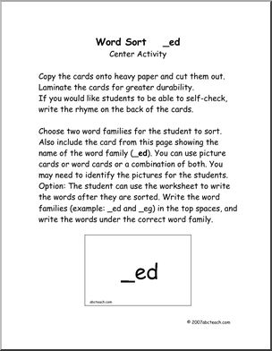 -ed Words’ Word Sort Center – Abcteach