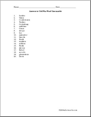 Unscramble the Words: Civil War | Abcteach