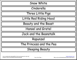 Fairy Tale Titles (large strips) Word Wall – Abcteach