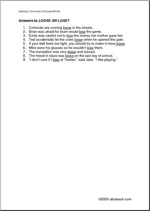 Spelling - Lose or Loose? Worksheet I abcteach.com
