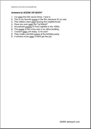 Spelling - Scene or Seen? Worksheet I abcteach.com