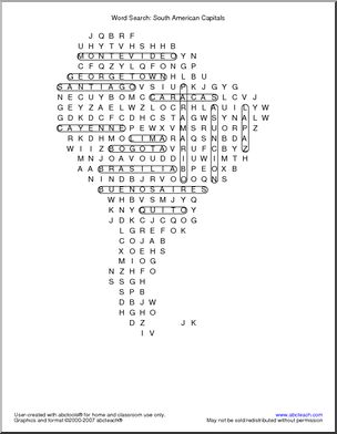 Word Search: South American Capitals | Abcteach