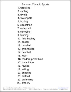 Unscramble the Words: Summer Olympic Sports – Abcteach
