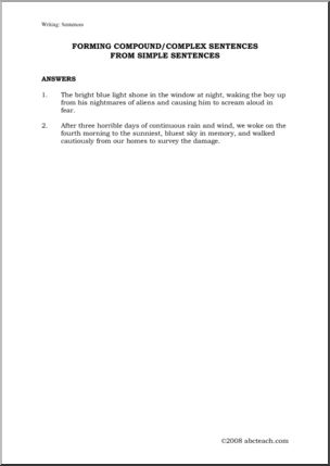 From Simple to Complex Sentences (middle/high) Worksheet I abcteach.com