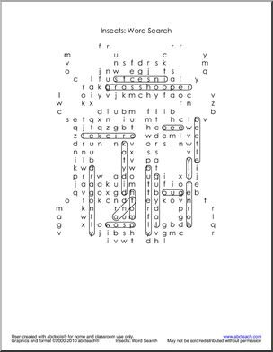 Word Search: Insects Lady Bug Puzzle (hard) (primary/elementary) | Abcteach