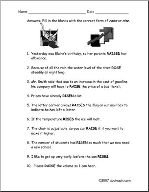Worksheet: Raise or Rise? (ESL) | Abcteach