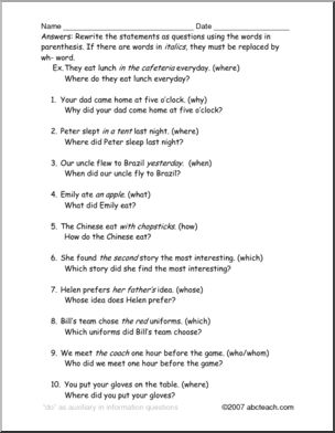 Worksheet: Change to Wh- Questions (ESL) | Abcteach