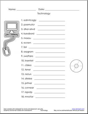 Word Unscramble: Technology (elem/upper el) | Abcteach
