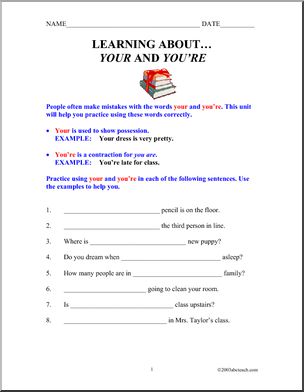Your and You're (elem) Worksheets I abcteach.com