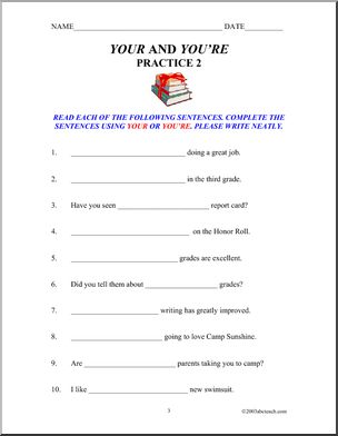 Your and You're (elem) Worksheets I abcteach.com