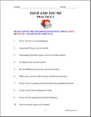 Your and You're (elem) Worksheets I abcteach.com
