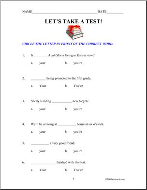 Your and You're (elem) Worksheets I abcteach.com